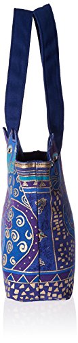 Laurel Burch Tote Zipper Top, 12 by 3-1/2 by 8-1/2-Inch, Tres Gatos, Blue/Gold