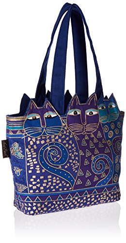 Laurel Burch Tote Zipper Top, 12 by 3-1/2 by 8-1/2-Inch, Tres Gatos, Blue/Gold