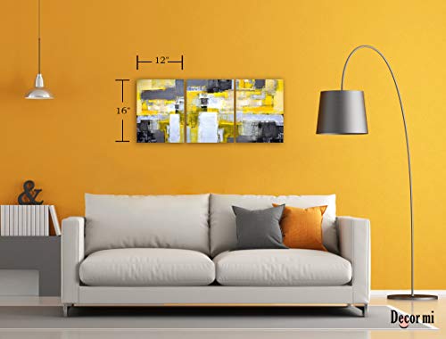 Decor MI Abstract Wall Art Yellow Grey Framed Wall Art Canvas Abstract Painting for Living Room Bedroom Office Home Modern Canvas Artwork Abstract Art Wall Decor Ready to Hang 12''x16'', 3 Pieces