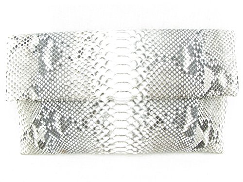 Pelgio Genuine Python Snake Skin Leather Soft Fold Clutch Bag Purse (Scale Reticulated Matte Natural)