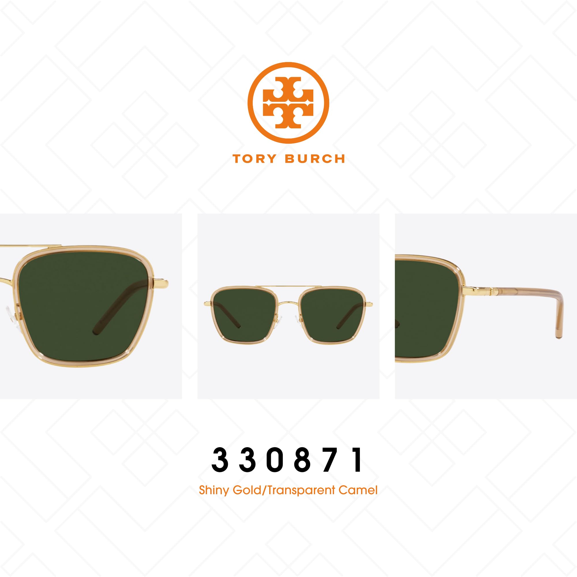 Tory Burch TY6090 330871 53MM Shiny Gold/Plastic Lens Transparent Camel Square Sunglasses for Women + BUNDLE With Designer iWear Eyewear Kit