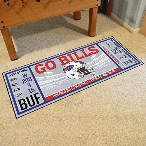 FANMATS 23113 Buffalo Bills Ticket Design Runner Rug - 30in. x 72in. | Sports Fan Area Rug, Home Decor Rug and Tailgating Mat