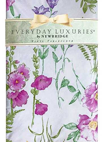 Newbridge Easter Wildflower Fields Floral Vinyl Flannel Backed Tablecloth, Spring Wild Flowers Easy Care Vinyl Tablecloth with Flannel Backing, 60 Inch x 120 Inch Oblong/Rectangle