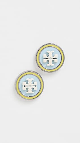 Tory Burch Women's Kira Enamel Circle-Stud Earrings, Shiny Hem/Starlight/New Ivory, Blue, One Size