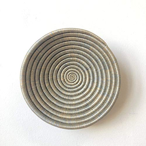 Small African Basket- Kivumu/Rwanda Basket/Woven Bowl/Sisal & Sweetgrass Basket/Tan, Blue-Gray