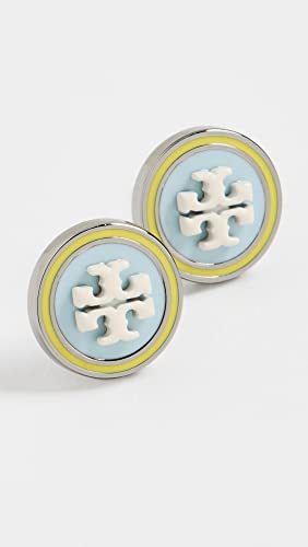 Tory Burch Women's Kira Enamel Circle-Stud Earrings, Shiny Hem/Starlight/New Ivory, Blue, One Size