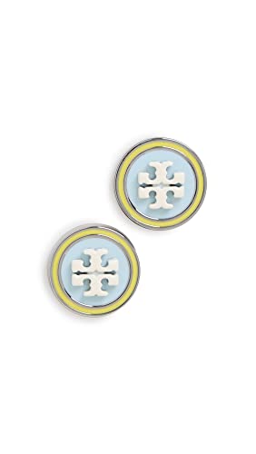 Tory Burch Women's Kira Enamel Circle-Stud Earrings, Shiny Hem/Starlight/New Ivory, Blue, One Size
