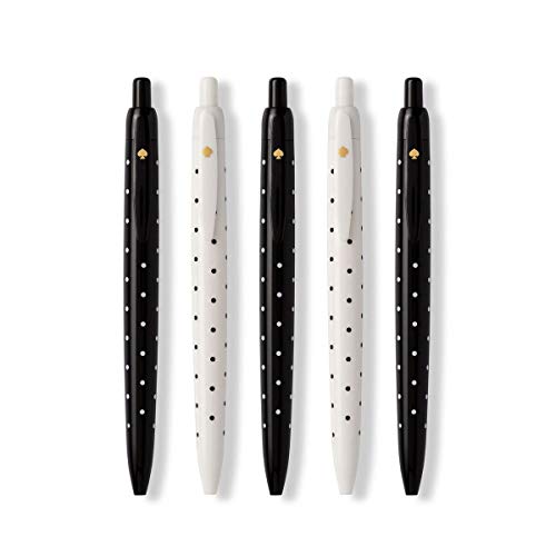 Kate Spade New York Black Ink Pen Set of 5, Polka Dot Retractable Pens, Cute Plastic Click Pens, Black Dots