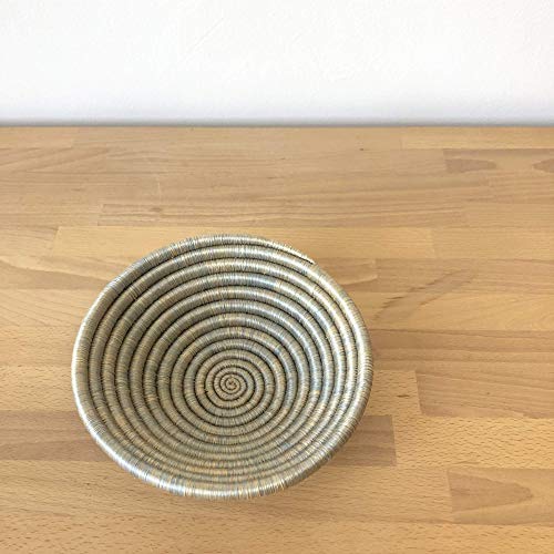 Small African Basket- Kivumu/Rwanda Basket/Woven Bowl/Sisal & Sweetgrass Basket/Tan, Blue-Gray