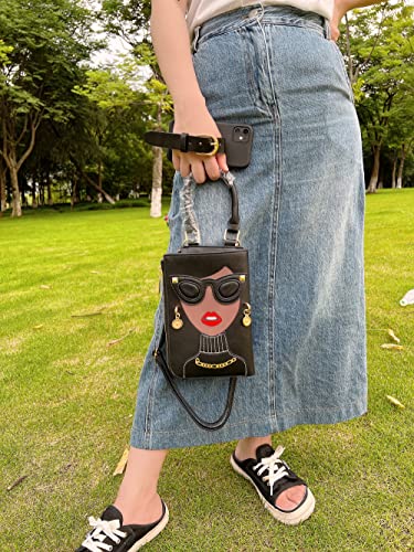 Novelty Personalized Women's 3D Ladies Designer Leather Top Handle Satchel Handbags Tote Purse Crossbody Shoulder Bags (Black)