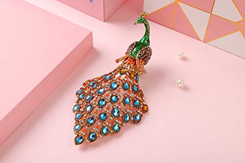 Furuida Trinket Box with Hinged Green Peacock Crystal Ornament Decorative Hinged Jewelry Box Ring Store Luxurious Gift for Home Decor