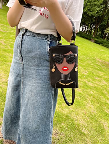 Novelty Personalized Women's 3D Ladies Designer Leather Top Handle Satchel Handbags Tote Purse Crossbody Shoulder Bags (Black)