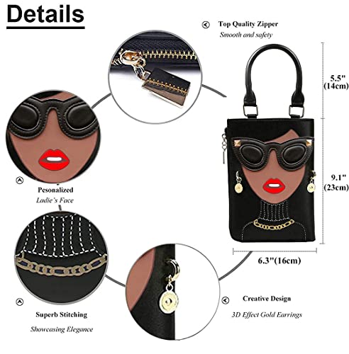 Novelty Personalized Women's 3D Ladies Designer Leather Top Handle Satchel Handbags Tote Purse Crossbody Shoulder Bags (Black)