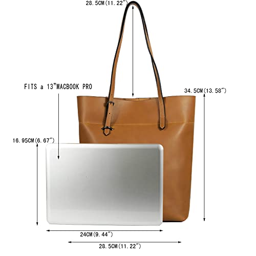 YALUXE Women's Vintage Style Leather Work Tote Shoulder Bag (UPGRADED 2.0) Yellow Brown