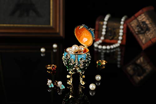 QIFU Faberge Egg Series Hand Painted Jewelry Trinket Box with Rich Enamel and Sparkling Rhinestones Unique Gift Home Decor Easter Day Collectible