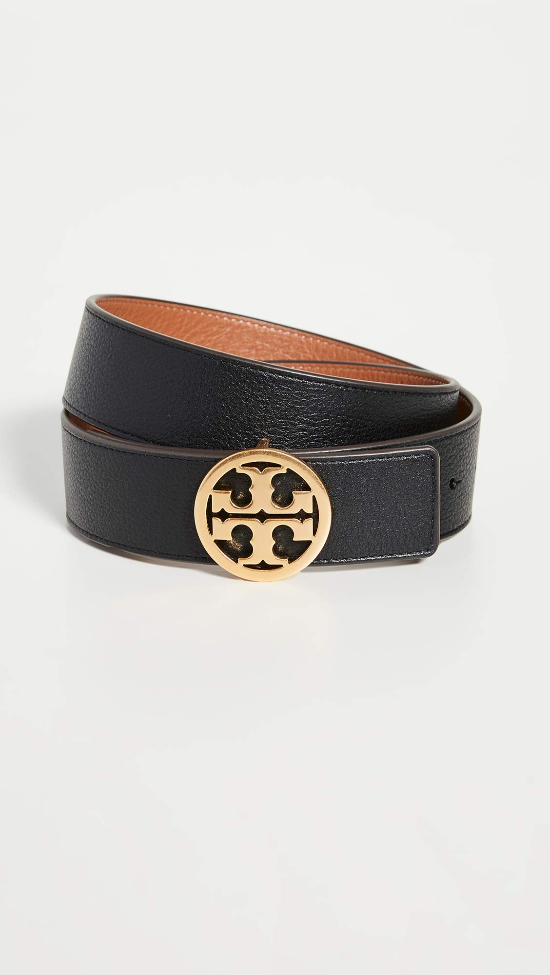 Tory Burch Women's 1.5" Miller Reversible Belt, Black/New Cuoio/Gold, XS