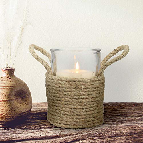 Stonebriar Nautical Rope Wrapped Pillar Candle Holder with Rope Handles, Coastal Home Decor, Decorative Piece for Living Room, Dining Room, Bathroom, and Bedroom, Tall