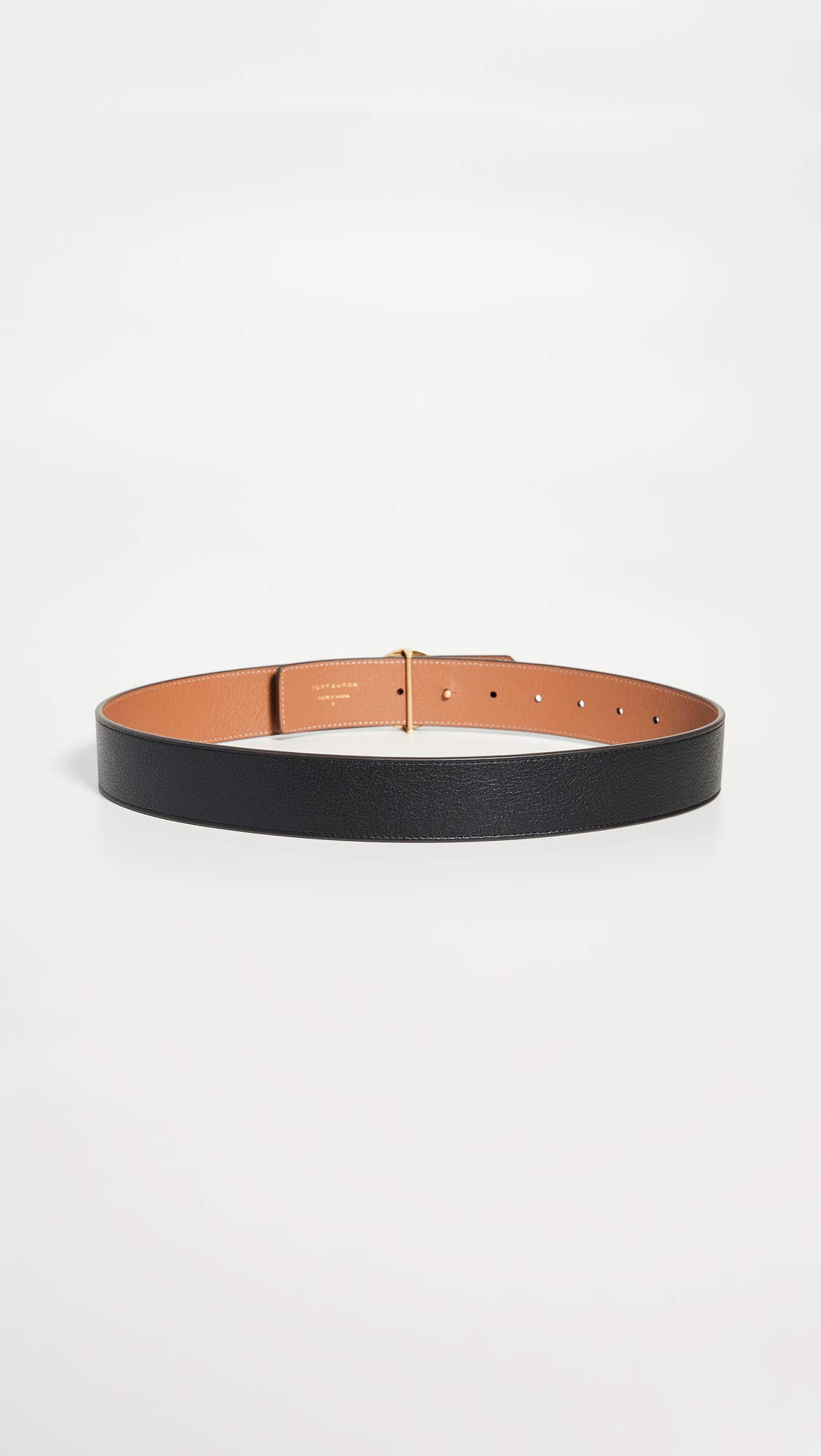 Tory Burch Women's 1.5" Miller Reversible Belt, Black/New Cuoio/Gold, XS