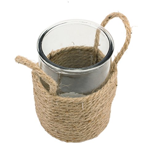 Stonebriar Nautical Rope Wrapped Pillar Candle Holder with Rope Handles, Coastal Home Decor, Decorative Piece for Living Room, Dining Room, Bathroom, and Bedroom, Tall