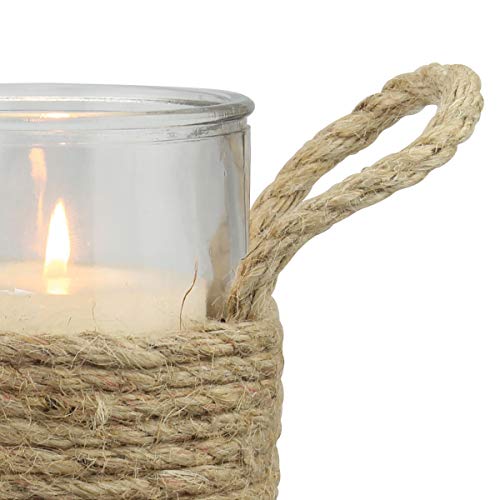 Stonebriar Nautical Rope Wrapped Pillar Candle Holder with Rope Handles, Coastal Home Decor, Decorative Piece for Living Room, Dining Room, Bathroom, and Bedroom, Tall