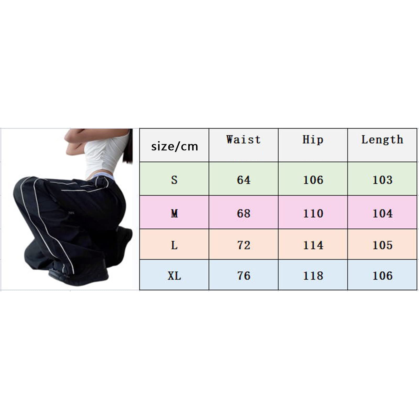Women's Parachute Pants Cargo Trousers Elastic Waist Wide Leg Track Pants Y2k Clothing (S,Navy Blue)