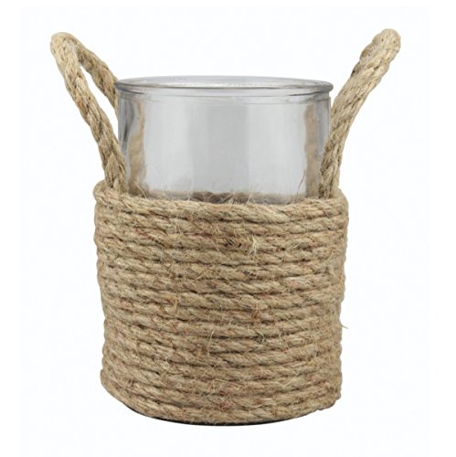 Stonebriar Nautical Rope Wrapped Pillar Candle Holder with Rope Handles, Coastal Home Decor, Decorative Piece for Living Room, Dining Room, Bathroom, and Bedroom, Tall