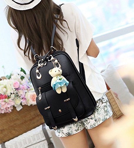 FiveloveTwo Fashion Backpack Rucksack PU Leather Women Girls Backpack Purse Shoulder Hobo Bag Satchels Top-Handle Bags Black