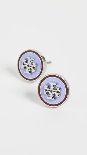 Tory Burch Women's Kira Enamel Circle-Stud Earrings, Tory Silver/Lavender/Chocolate, One Size