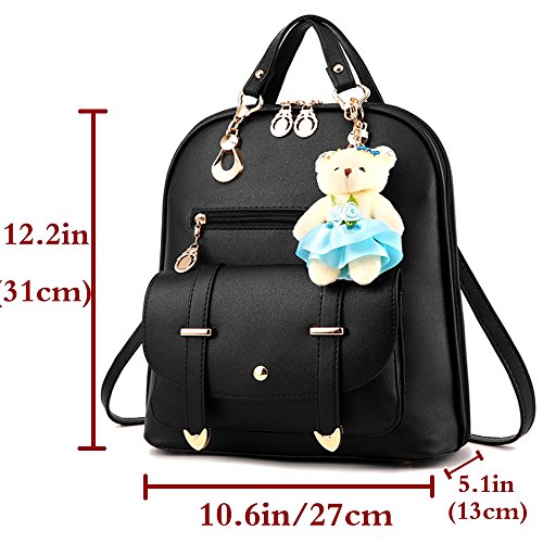 FiveloveTwo Fashion Backpack Rucksack PU Leather Women Girls Backpack Purse Shoulder Hobo Bag Satchels Top-Handle Bags Black