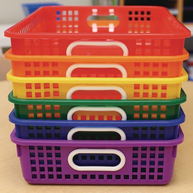Really Good Stuff - 666001 Plastic Desktop Paper Storage Baskets for Classroom or Home Use – Plastic Mesh Baskets in Fun Rainbow Colors – 14.25” x 10” – (Set of 6)