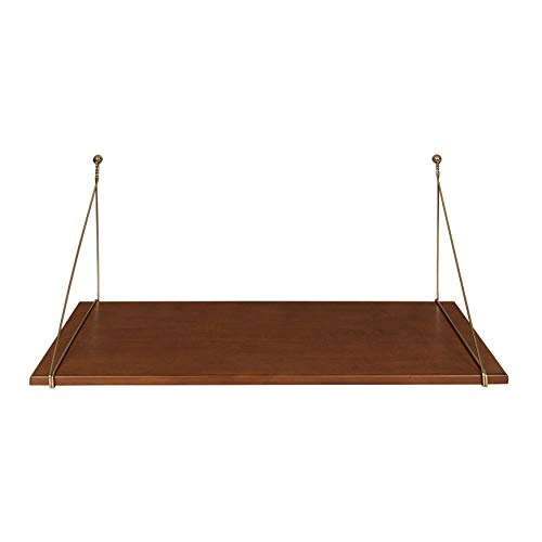 Kate and Laurel Vista Mid-Century Modern, Space-Saving, Wall Mounted Desk Shelf - Rich Walnut Brown Finished Wood Top Supported with Decorative Gold Wire