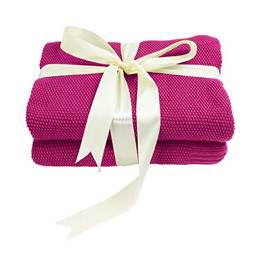 PiccoCasa 100% Cotton Knit Throw Blanket,Solid Lightweight Decorative Throws and Blankets,Soft Knitted Throw Blanket for Sofa Couch, Fuchsia 50" x 60"