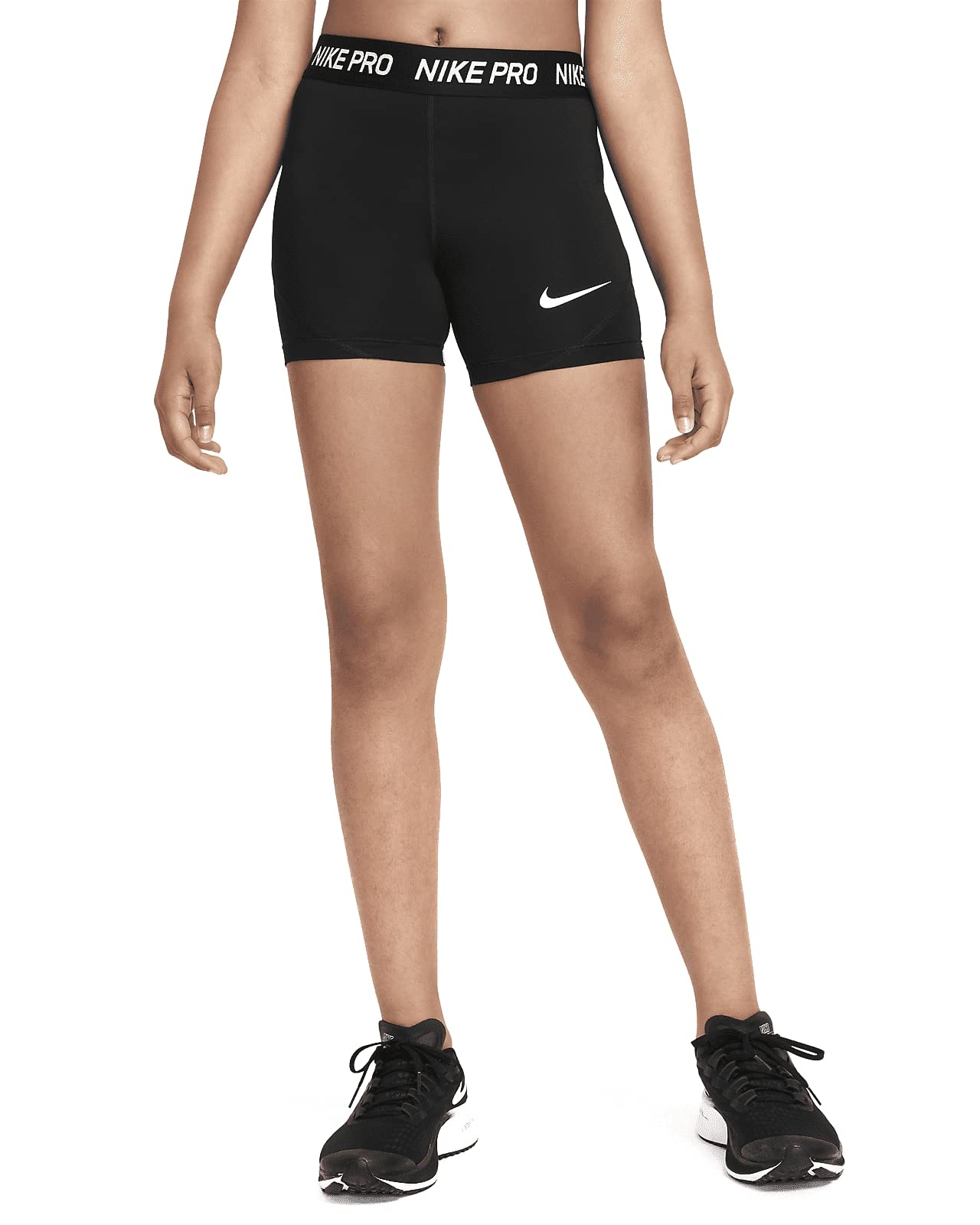 Nike Girls Pro 3" Boyshorts Black/White (as1, Alpha, x_s, Regular, Black)