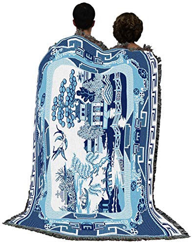 Pure Country Weavers Blue Willow Blanket - Asian Gift Tapestry Throw Woven from Cotton - Made in The USA (72x54)