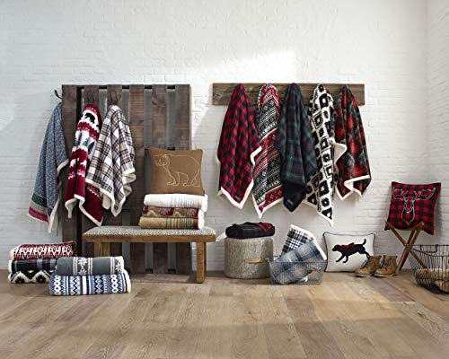 Eddie Bauer - Throw Blanket, Cotton Flannel Home Decor, All Season Reversible Sherpa Bedding (Pine Tartan, Throw)