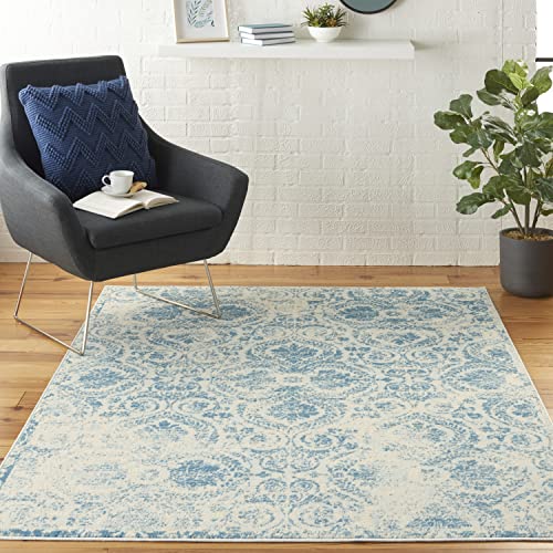 Nourison Jubilant Damask Blue 6' x 9' Area -Rug, Easy -Cleaning, Non Shedding, Bed Room, Living Room, Dining Room, Kitchen (6x9)