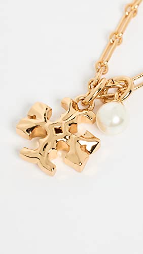 Tory Burch Women's Thin Roxanne Pendant Necklace, Tory Gold/Cream, One Size