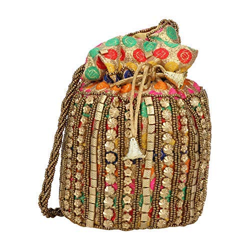 Traditional Satin Indian Jaipuriya Style Potli Bag for Women & Girls (Multi-1)