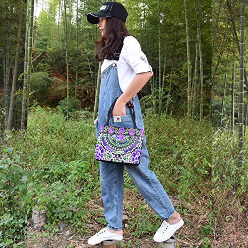 Canvas Floral Hobo Tote Bags for Women Stylish Casual Shoulder Handbag Ethnic Embroidery Purse