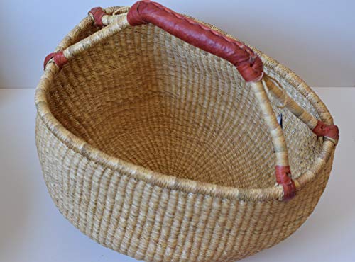 Bolga Baskets International, Large Round Natural Woven Straw Basket with Handle Fair Trade Storage Organizer