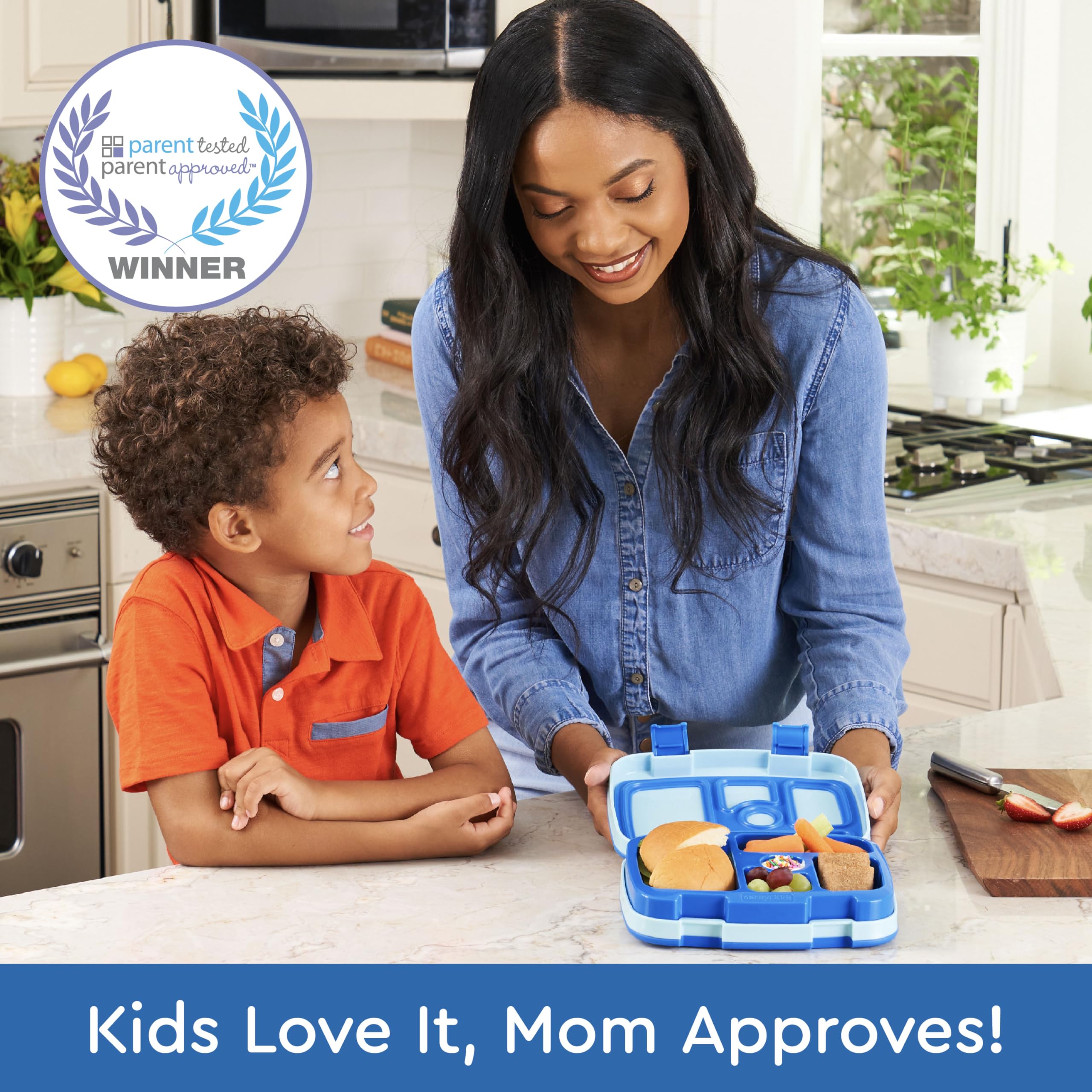 Bentgo® Kids Leak-Proof, 5-Compartment Bento-Style Kids Lunch Box - Ideal Portion Sizes for Ages 3 to 7, BPA-Free, Dishwasher Safe, Food-Safe Materials, 2-Year Warranty (Blue)