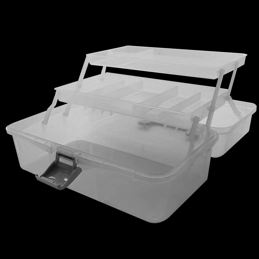 Auniwaig Portable Handled Storage Organizer Box 33cm Plastic Sewing Box Multipurpose Art Tool Container Case Transparent Box with Removable Tray for Art Craft and Cosmetic (33x20x15cm) 1pcs