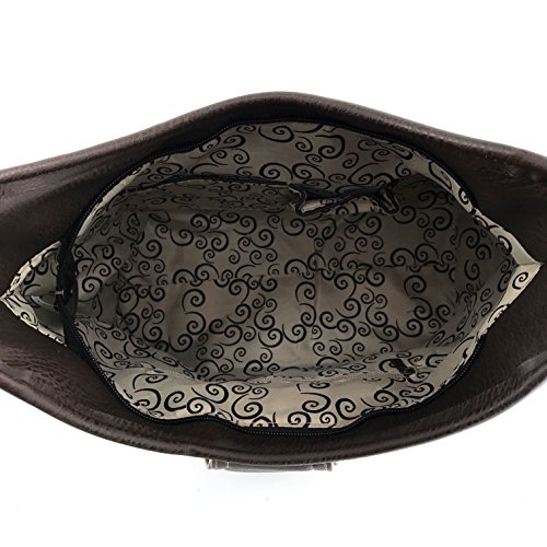 Justin West Tooled Laser Cut Leather Floral Embroidery Rhinestone Buckle Studded Shoulder Concealed Carry Tote Style Handbag Purse (Purple Purse)