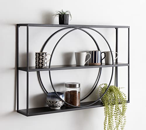 Kate and Laurel Geometric Pirzada Wall Shelf, 36" x 24", Black, Modern Wall Storage