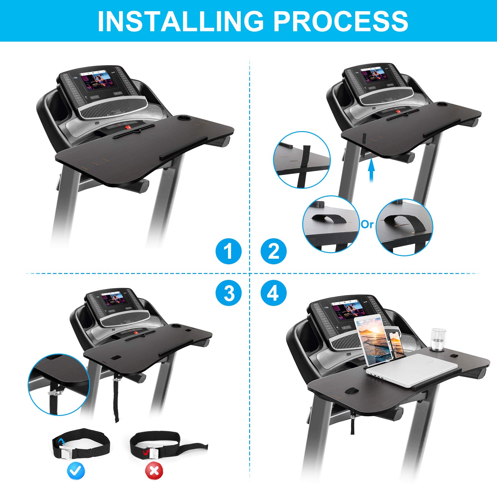 Treadmill Laptop Desk,NEXAN Universal Ergonomic Platform for Notebooks, Tablets, Laptops, Workstation for Treadmill Handlebars up to 35 inches with Cup Tablet Phone Holderā¦