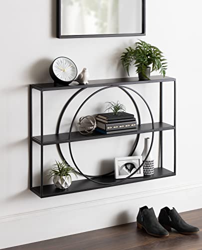 Kate and Laurel Geometric Pirzada Wall Shelf, 36" x 24", Black, Modern Wall Storage