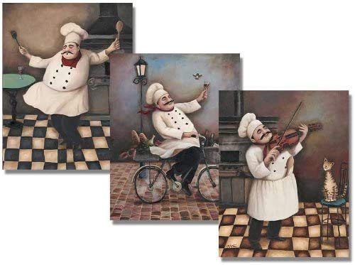 wallsthatspeak Jolly Chefs Vintage Posters - Kitchen Decor, Set of 3 Posters, 8" x 10"