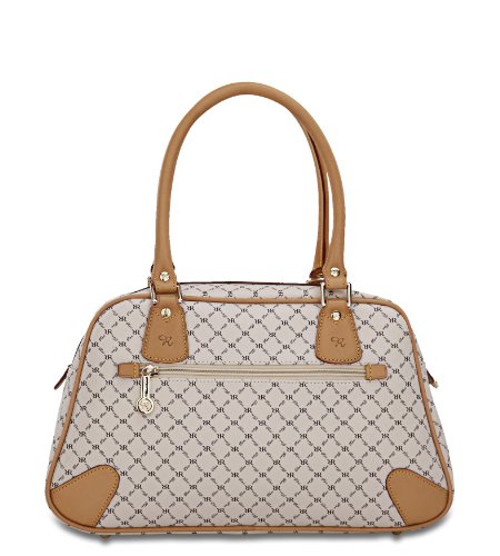 Rioni Signature Satchel Organizer Handbag Purse - Signature Natural Cream