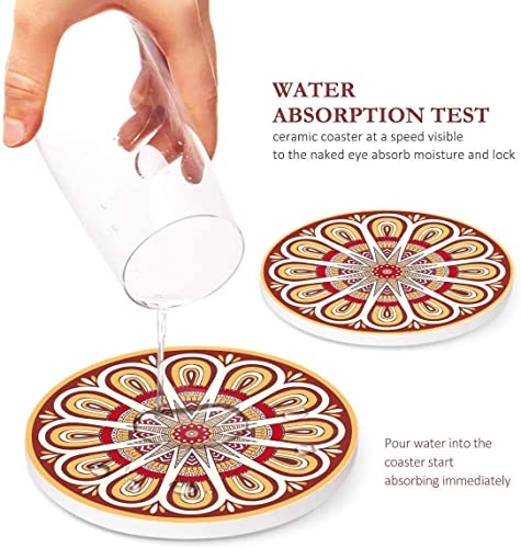 Teivio Absorbing Stone Mandala Ceramic Coasters for Drinks Cork Base with Holder, for Friends Funny Birthday Housewarming Apartment Kitchen Bar Decor, Suitable for Wooden Table, Coffee Table, Set of 8