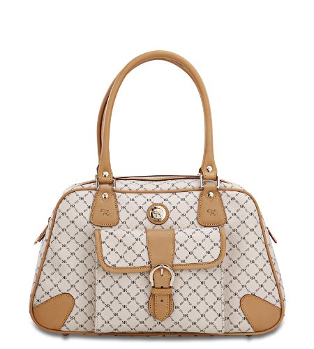 Rioni Signature Satchel Organizer Handbag Purse - Signature Natural Cream